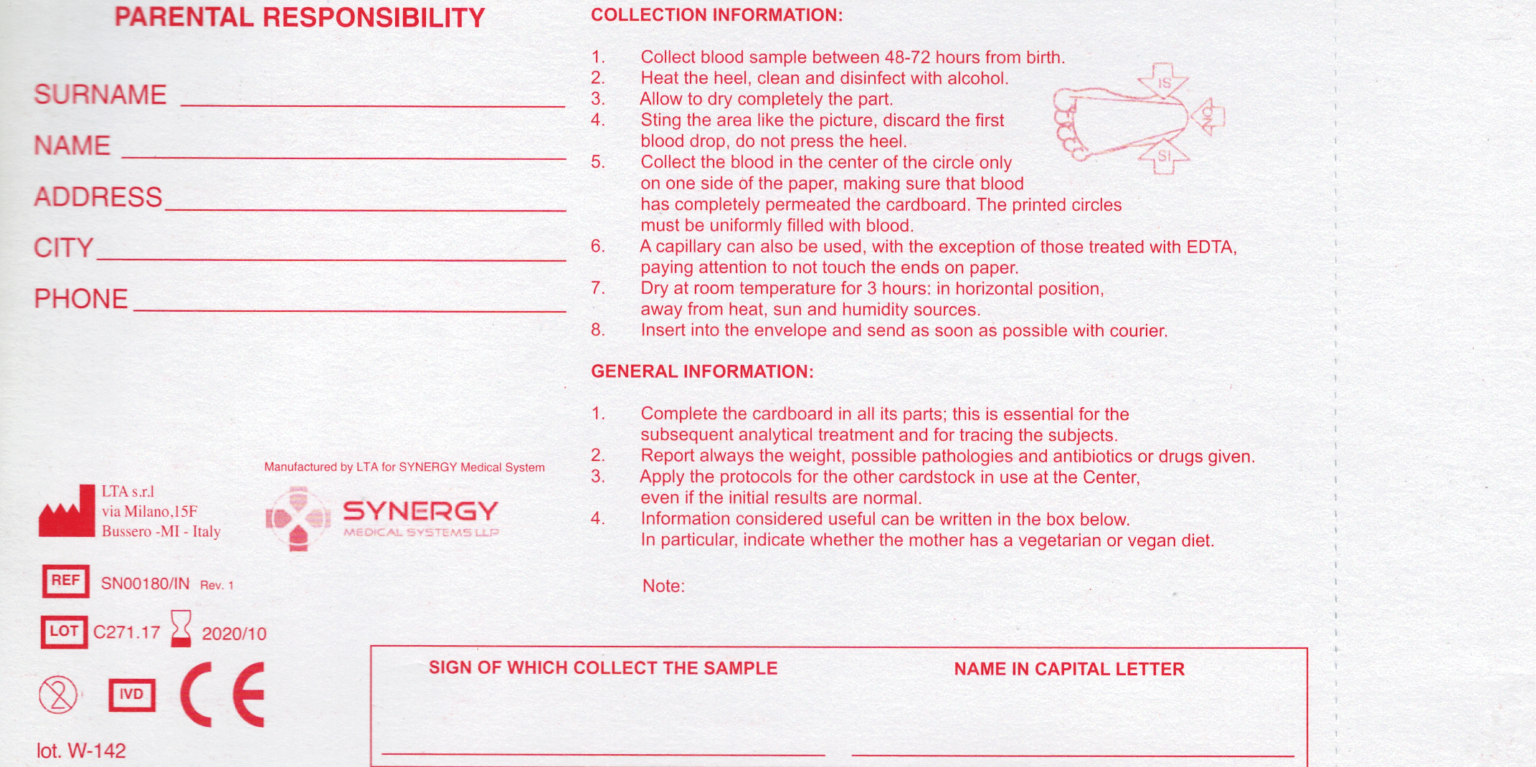 Dried Blood Spot Cards (DBS) – Synergy Medical Systems LLP